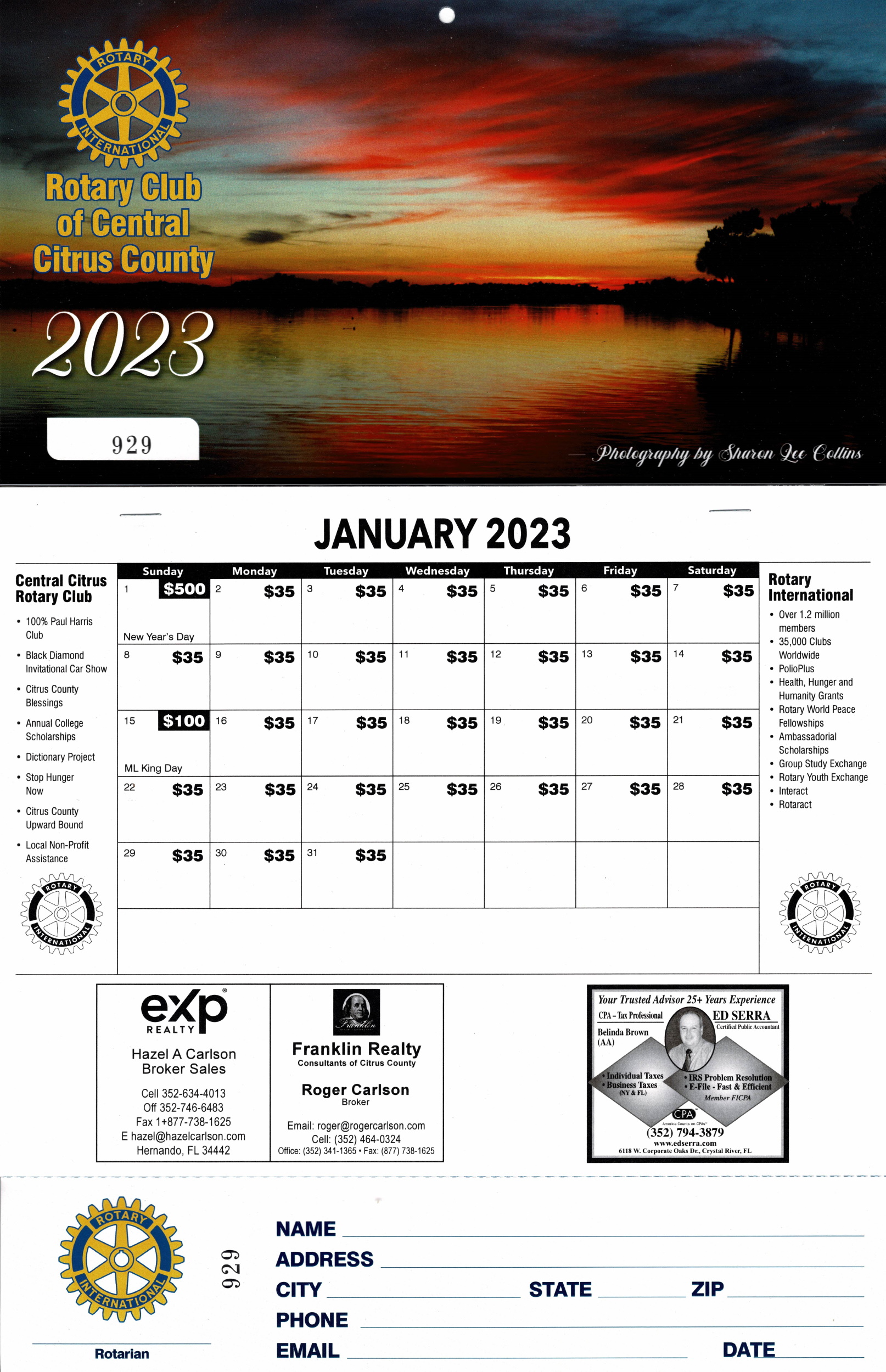 2023 Calendar 2500 - Rotary Club of Central Citrus County